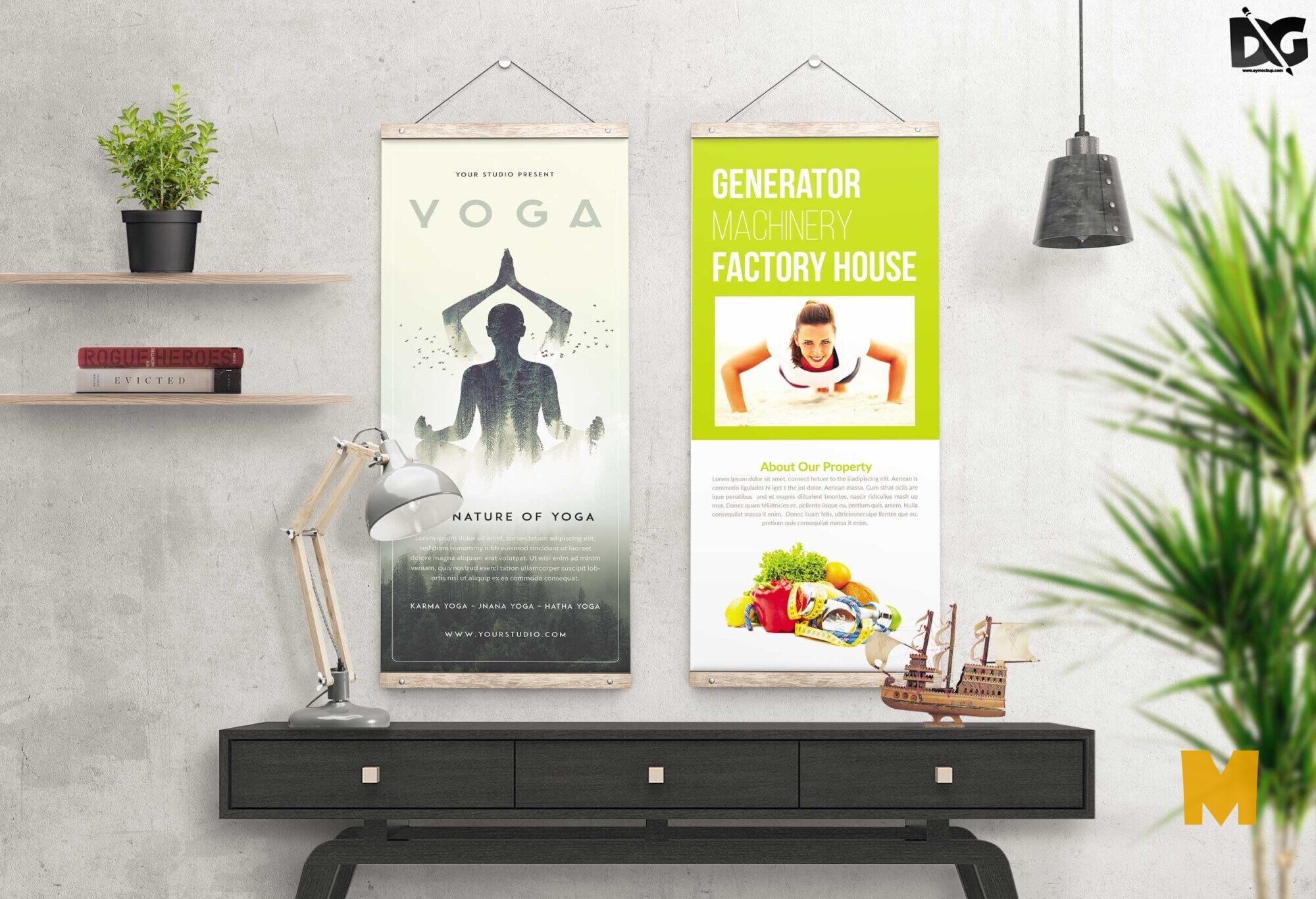 Downloadable Hanging Roll-up Banner Mock-up