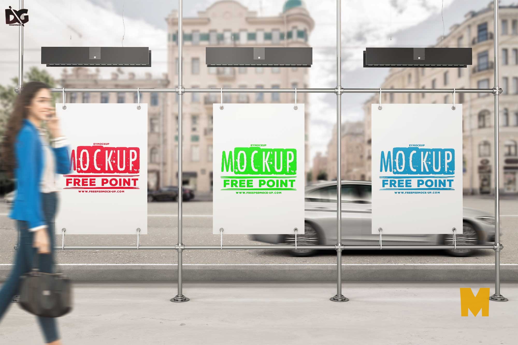 Tri-Billboard Bus Stand Mockup Download