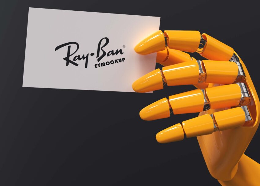 Free Robot Hand Holding Card Mockup