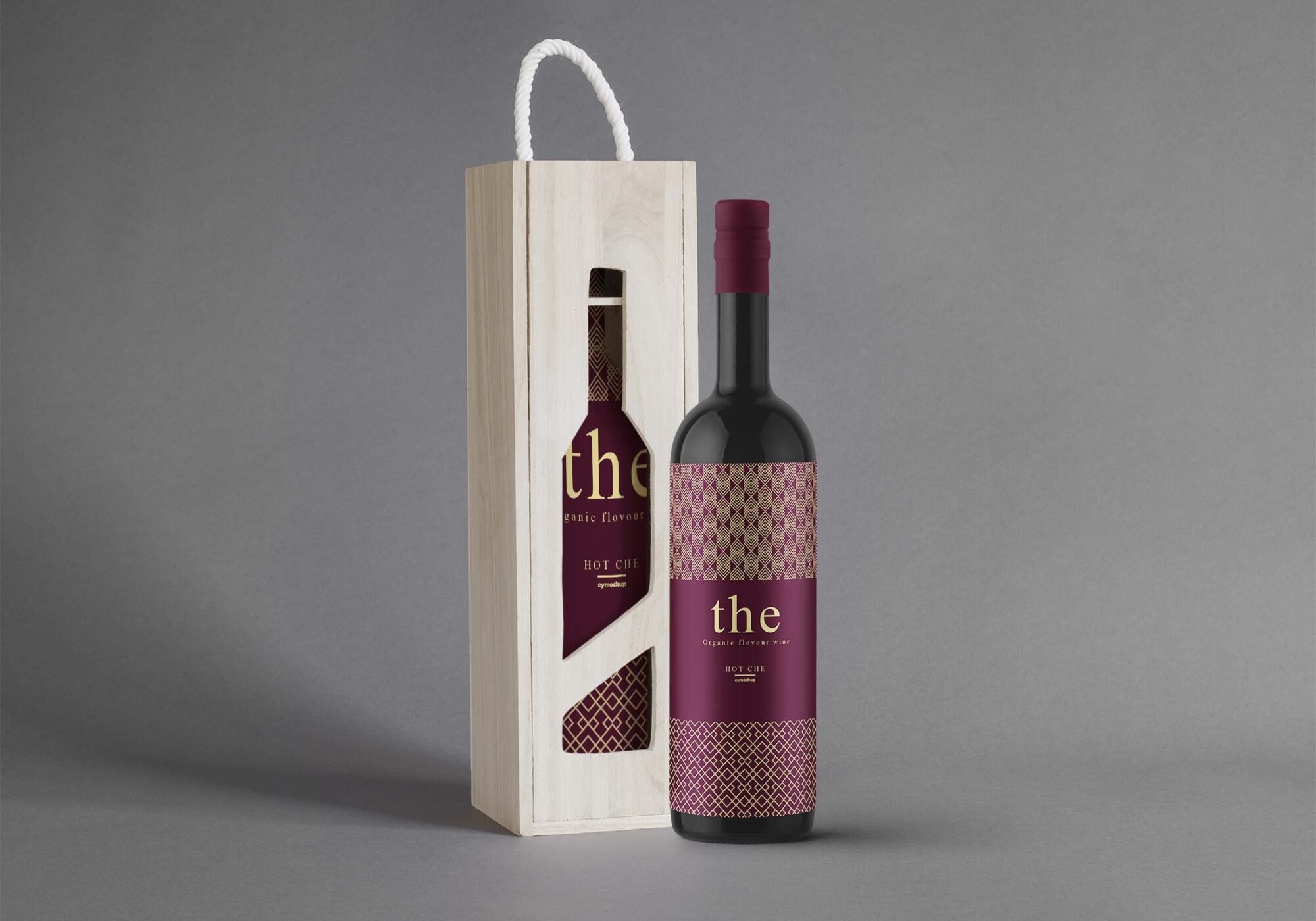 Free Box With Wine Bottle Mockup