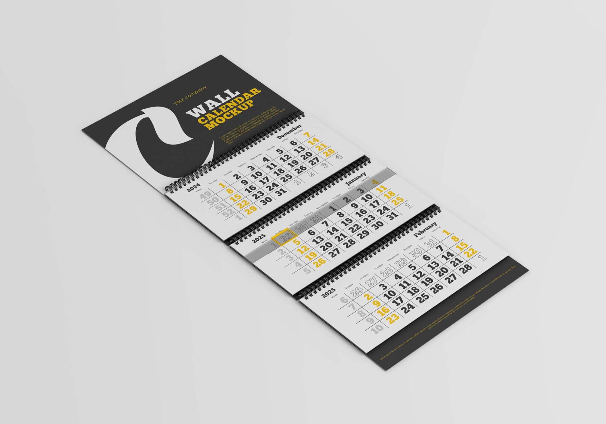 Free Long Calendar Design Mockup