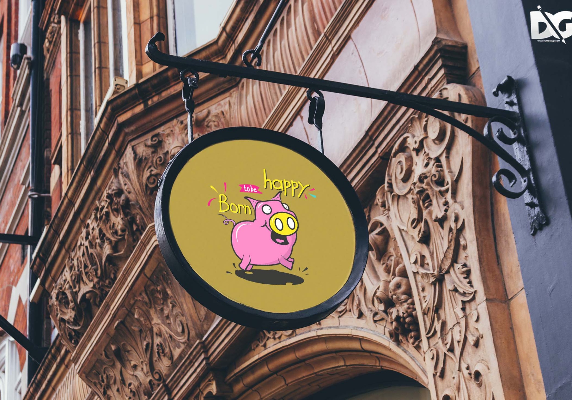 Hanging Round Shape Signage Mockup